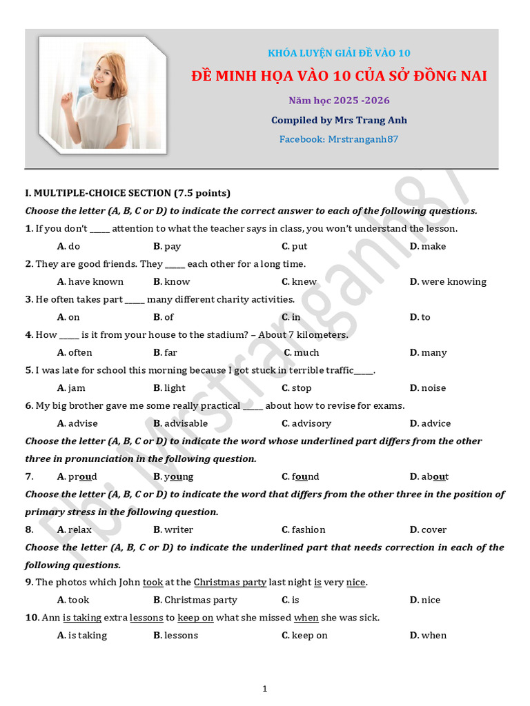 ĐỀ MINH HỌA VÀO 10- 2025 (ĐỒNG NAI) | PDF