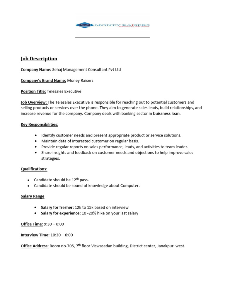 Telesales Executive Job Description | PDF