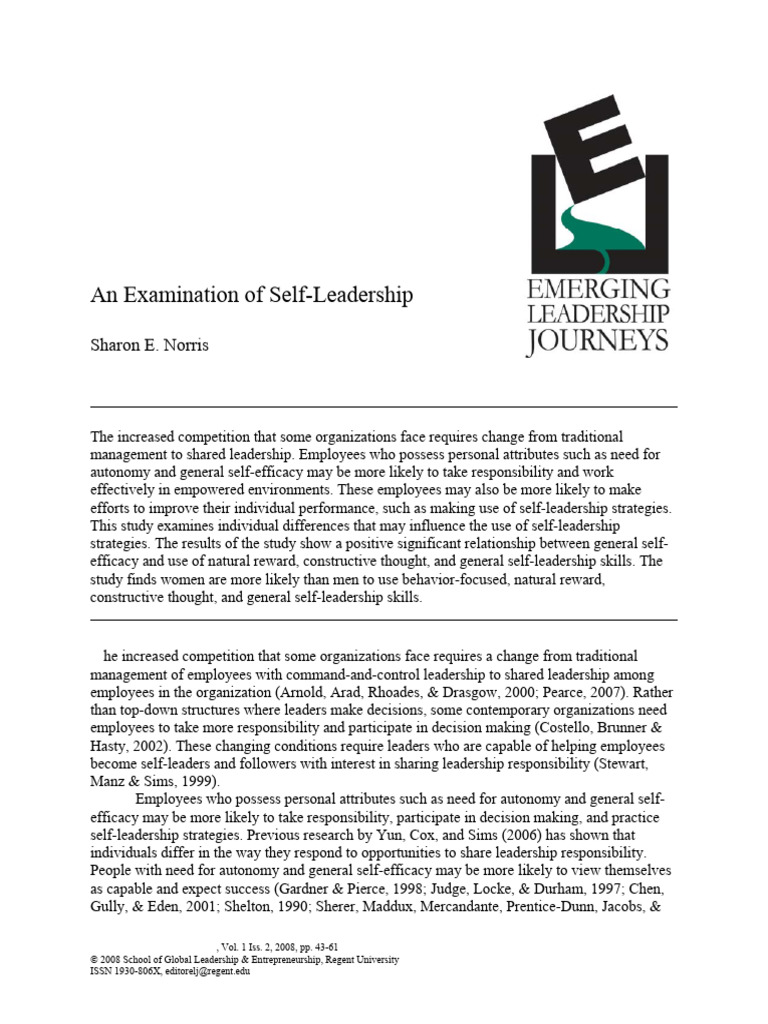 An Examination of Self-Leadership | PDF | Self Efficacy | Self Report Study