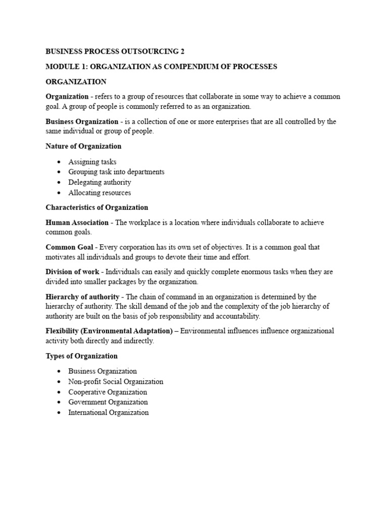 BPO2 MODULE 1 | PDF | Organizational Structure | Goal