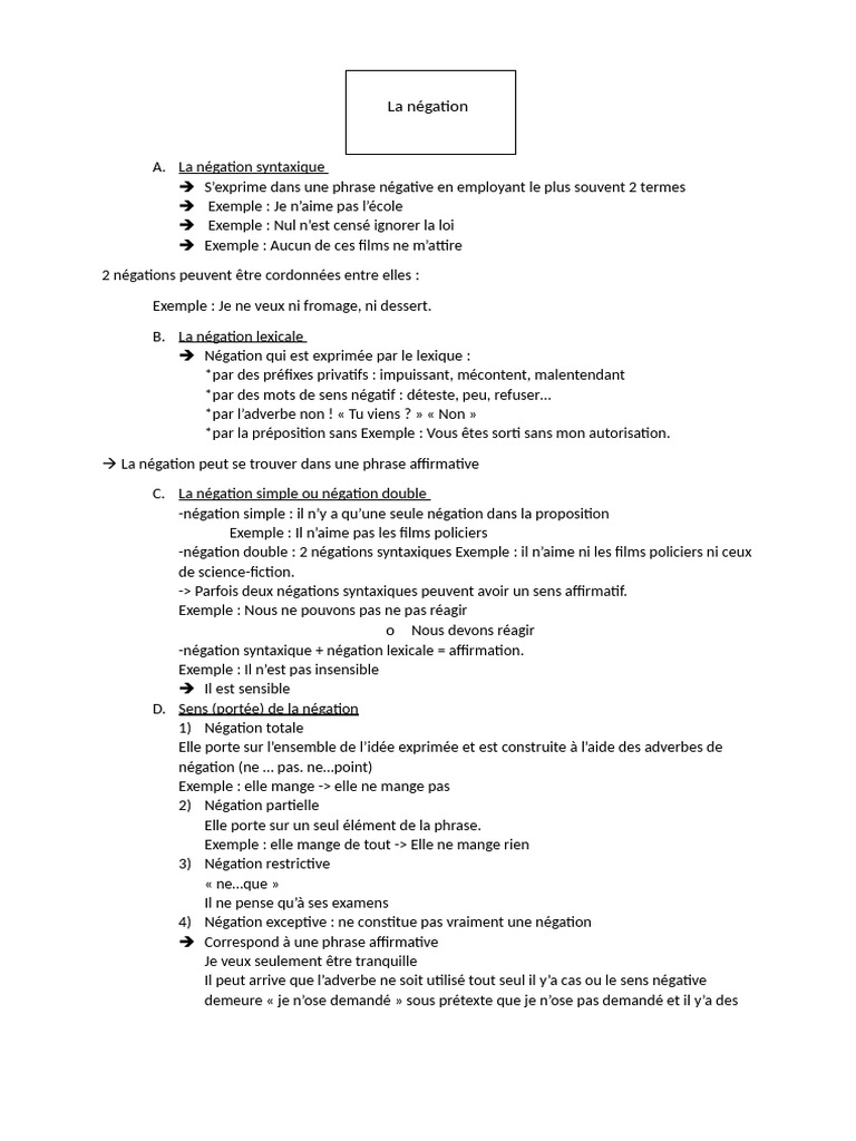 Types de Négation en Grammaire | PDF | Phrase | Adverbe