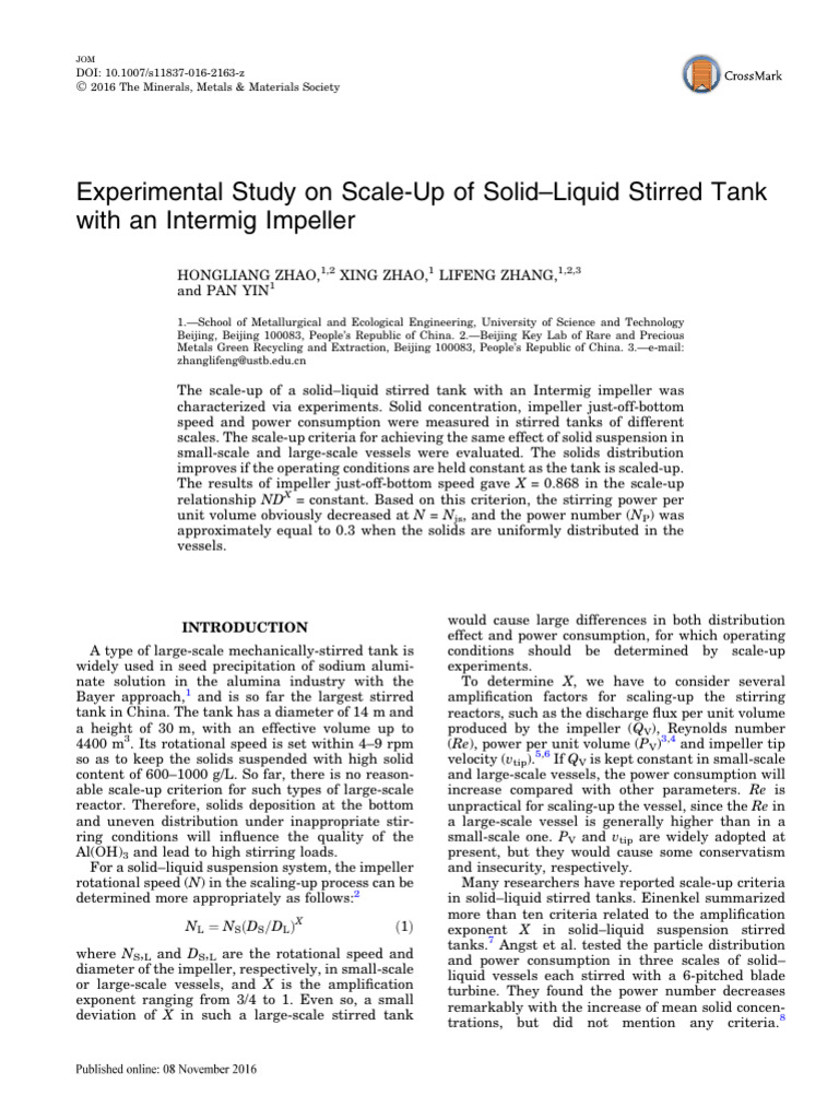 Experimental Study on Scale-Up of Solid–Liquid Stirred Tank with an ...