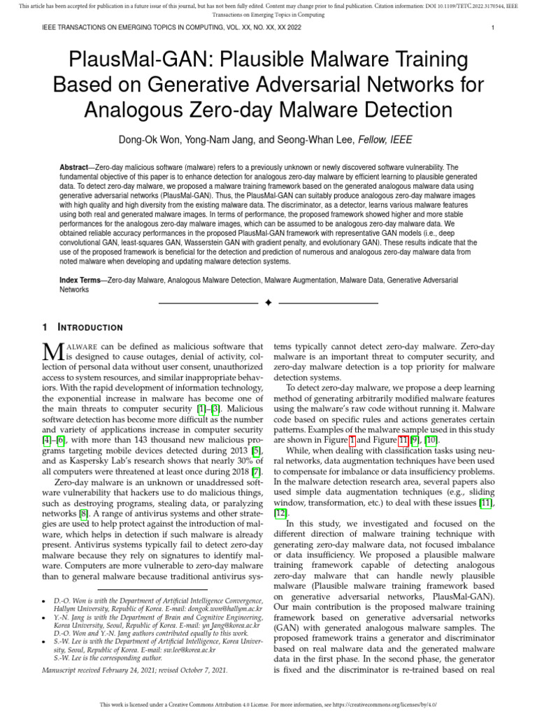 PlausMal-GAN Plausible Malware Training Based On Generative Adversarial Networks For Analogous ...