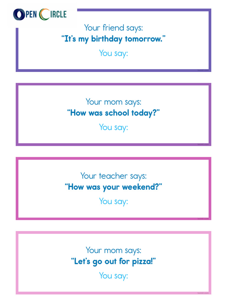 What Do You Say Conversation Cards Class 1 | PDF