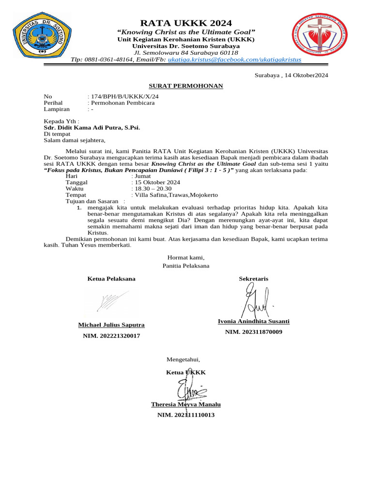 Surat Pembicara RATA 1 | PDF