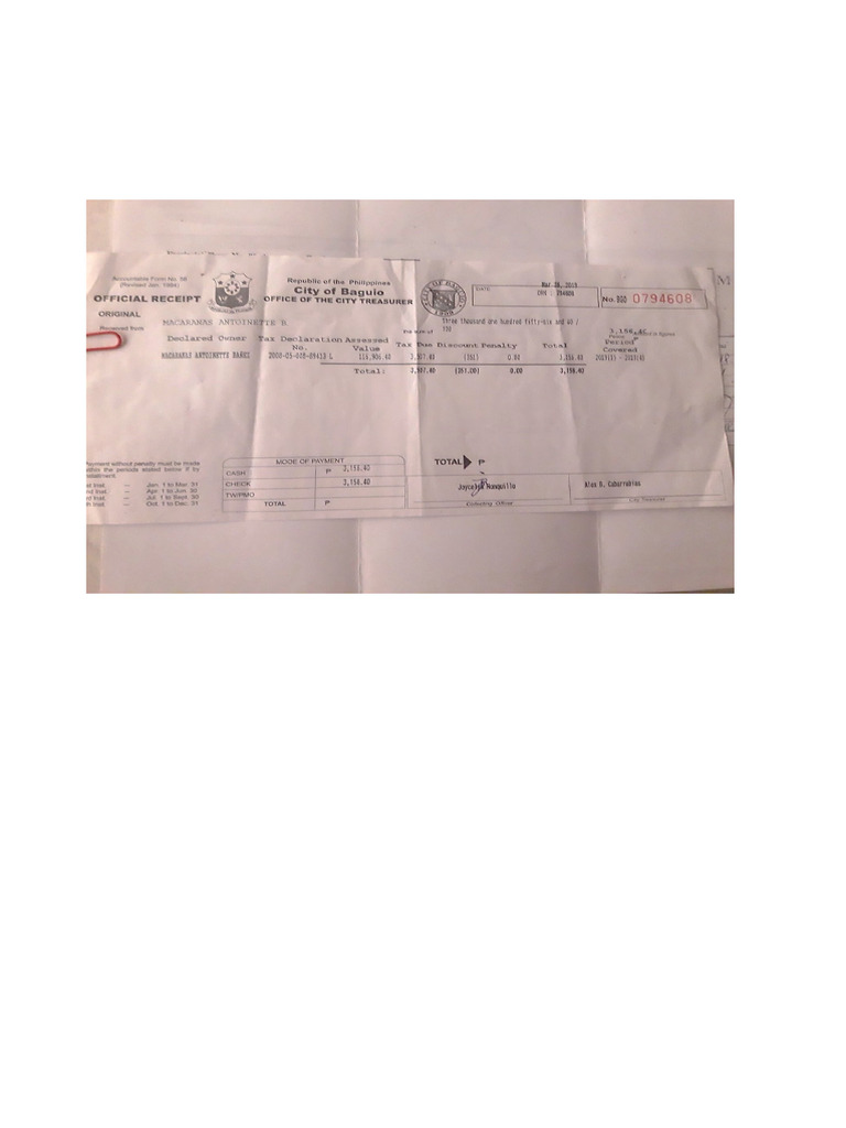 Baguio City Certificate from the office of the Treasurer | PDF