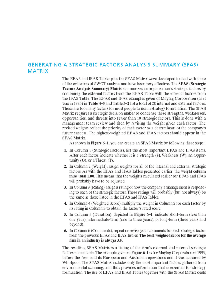 Reading - Strategic Factor Analysis Summary (SFAS) Matrix | PDF | Swot ...