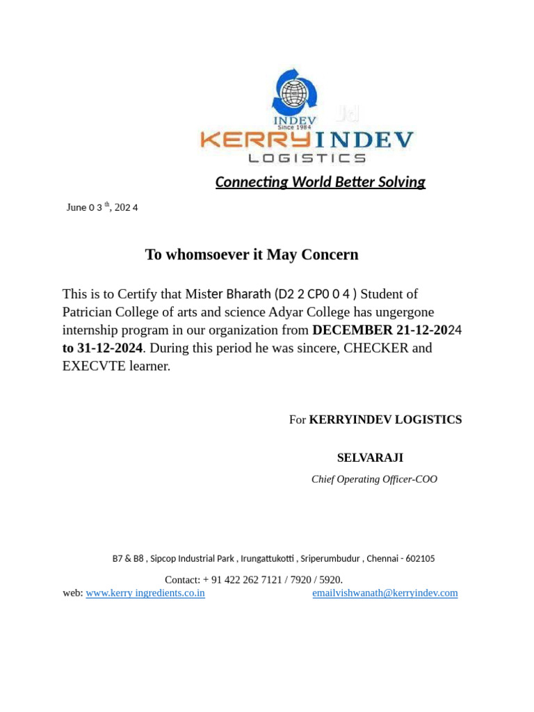 Bharath R Certificate | PDF