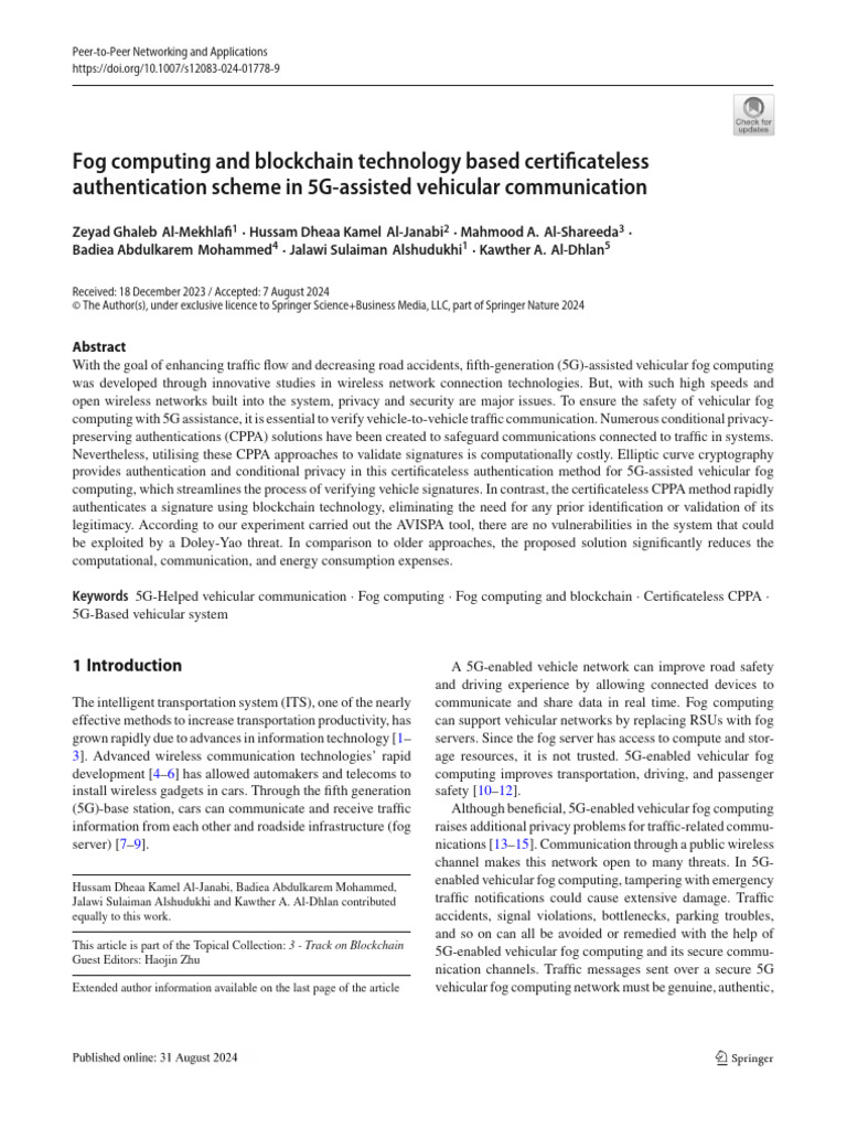 Fog computing and blockchain technology based certificateless authentication scheme in 5G ...