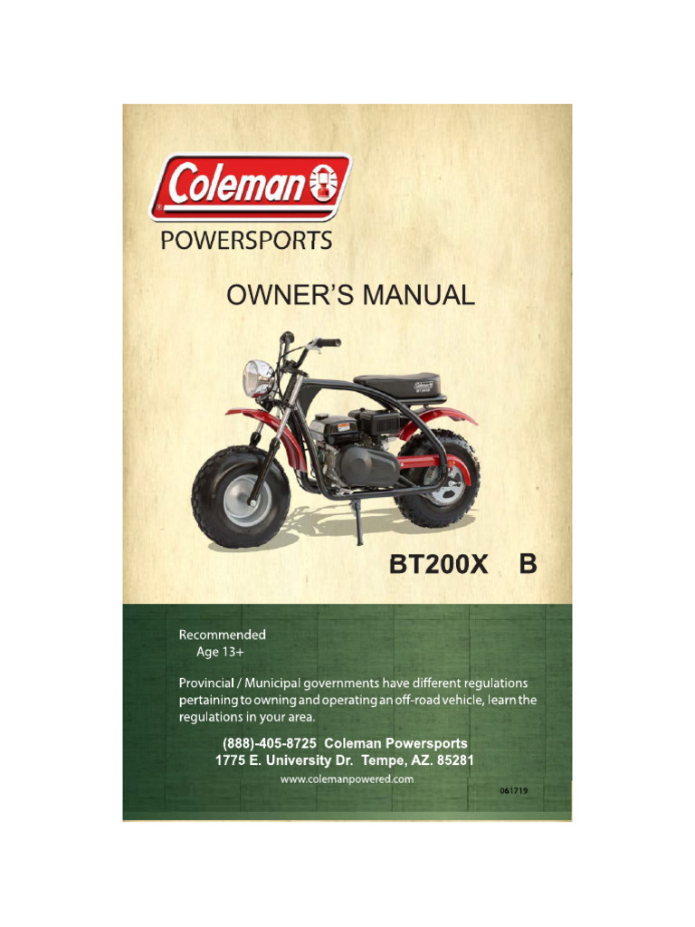 Coleman BT200X Mini Bike Manual | PDF
