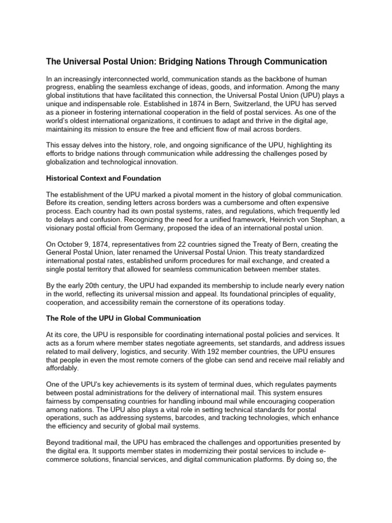 The Universal Postal Union - Bridging Nations Through Communication ...