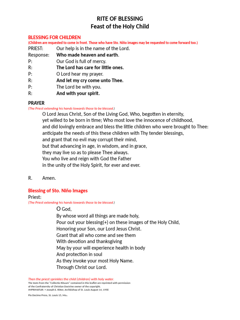 RITE OF BLESSING - Sto. Nino Sunday | PDF