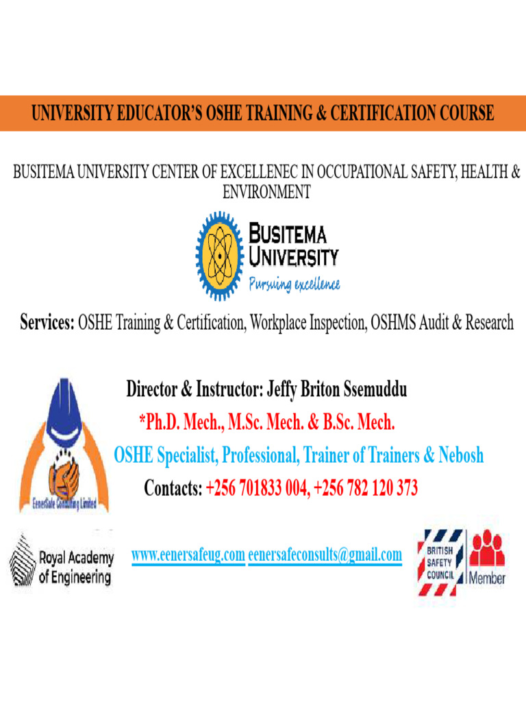Oshe Training Slides - Busitema | PDF | Occupational Safety And Health ...