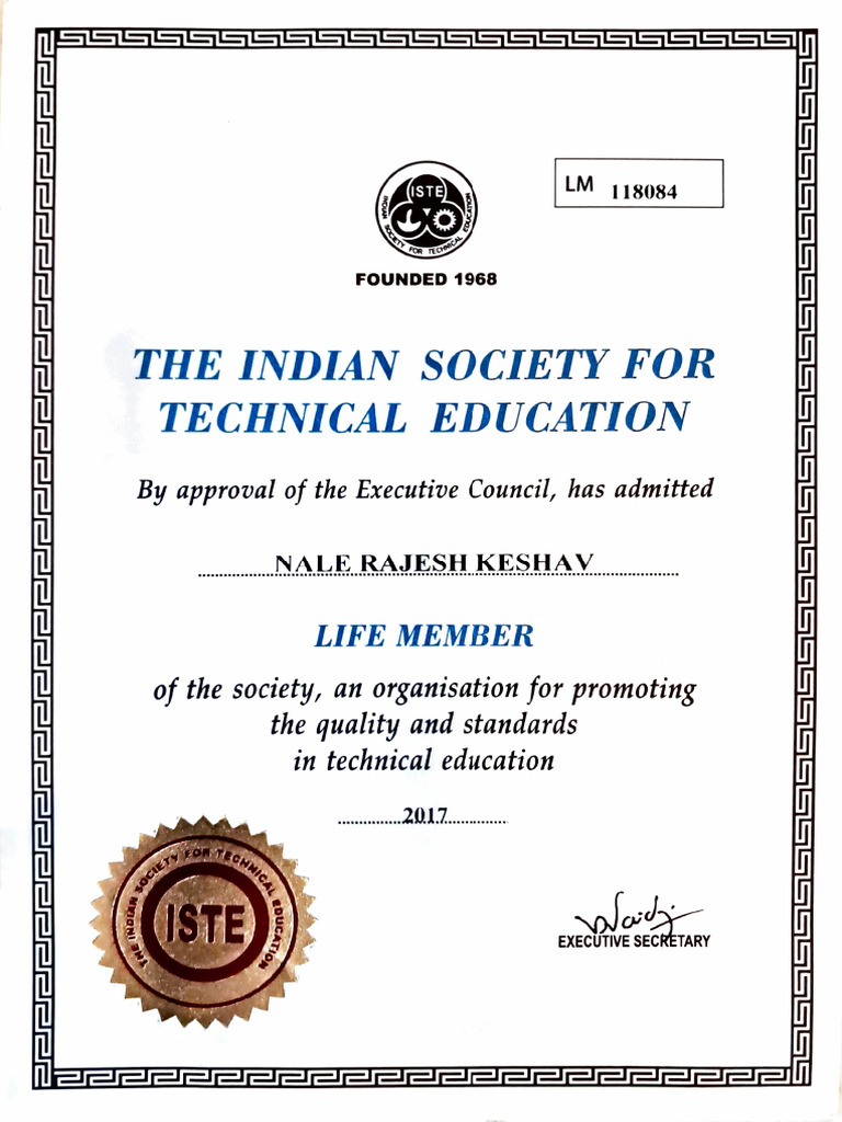 ISTE Membership Certificat | PDF