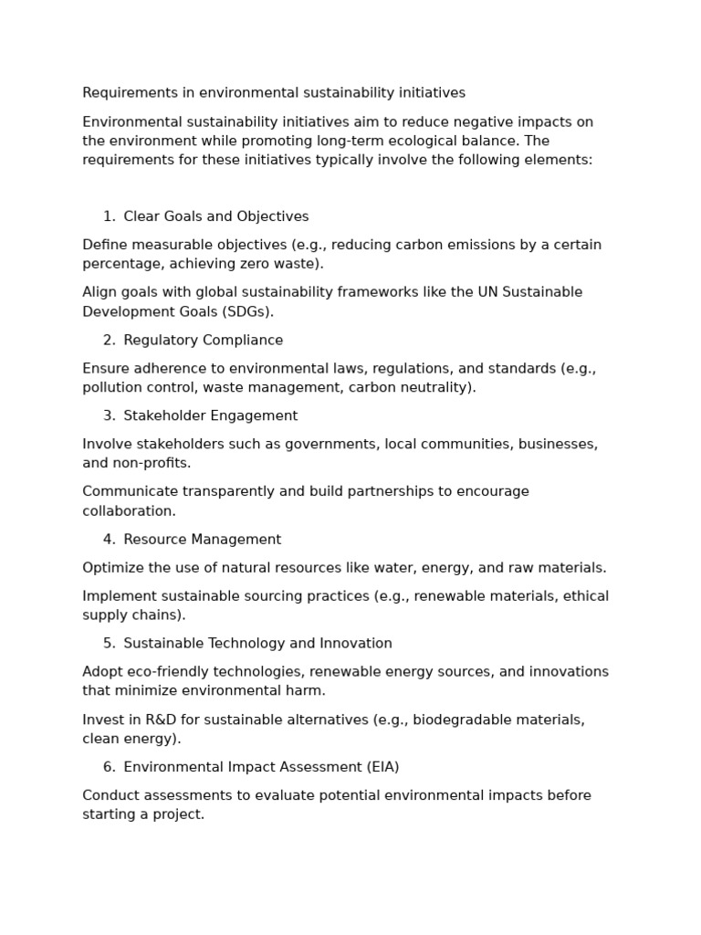 Requirements in Environmental Sustainability Initiatives | PDF ...
