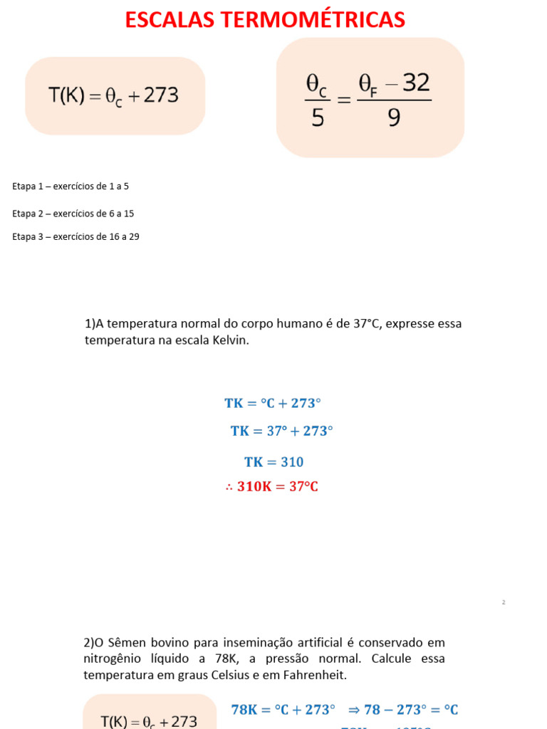 Exercícios sobre Escalas Termométricas | PDF | Temperatura | Termômetro