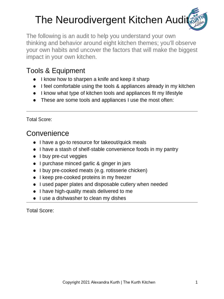 The Neurodivergent Kitchen Audit - The Kurth Kitchen (Archive) | PDF ...