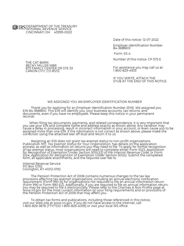 Ein Confirmation Letter PDF | PDF | Internal Revenue Service | Taxation