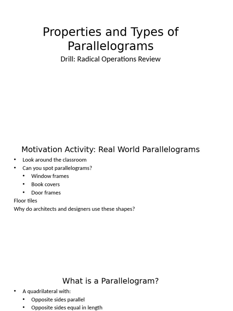 Properties and Types of Parallelograms | PDF | Rectangle | Area