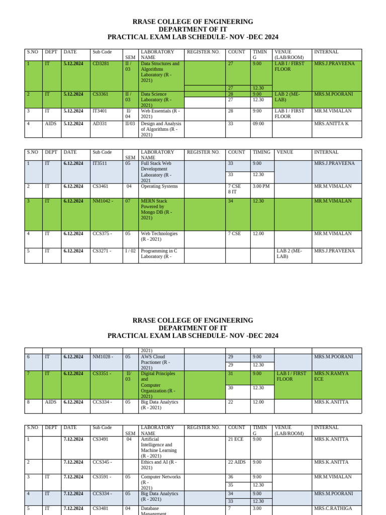 Lab Schedule 2024 Nov Dec | PDF | Computing | Computer Science