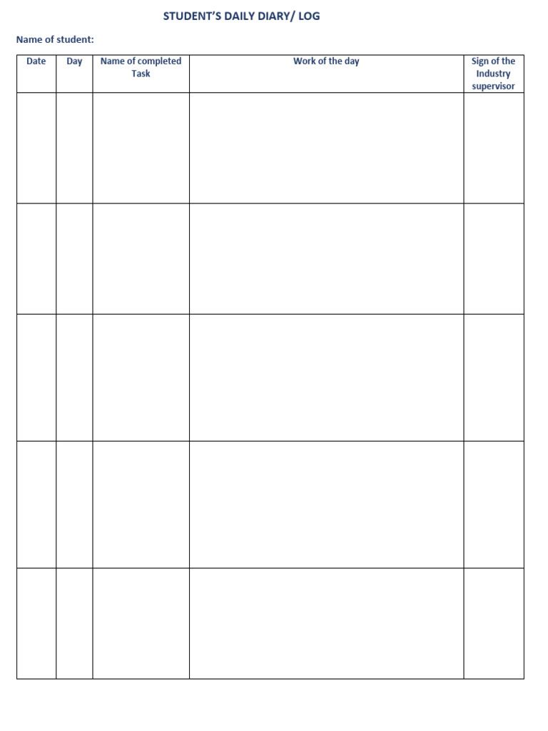 Student Daily Diary Log Template | PDF