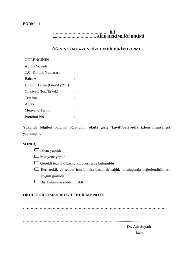 Okul Sağlığı Form | PDF