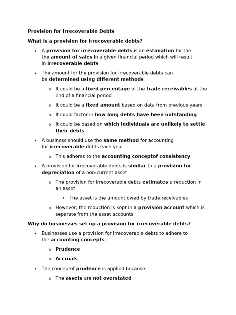 Provision for Irrecoverable Debts Explained | PDF | Debits And Credits ...