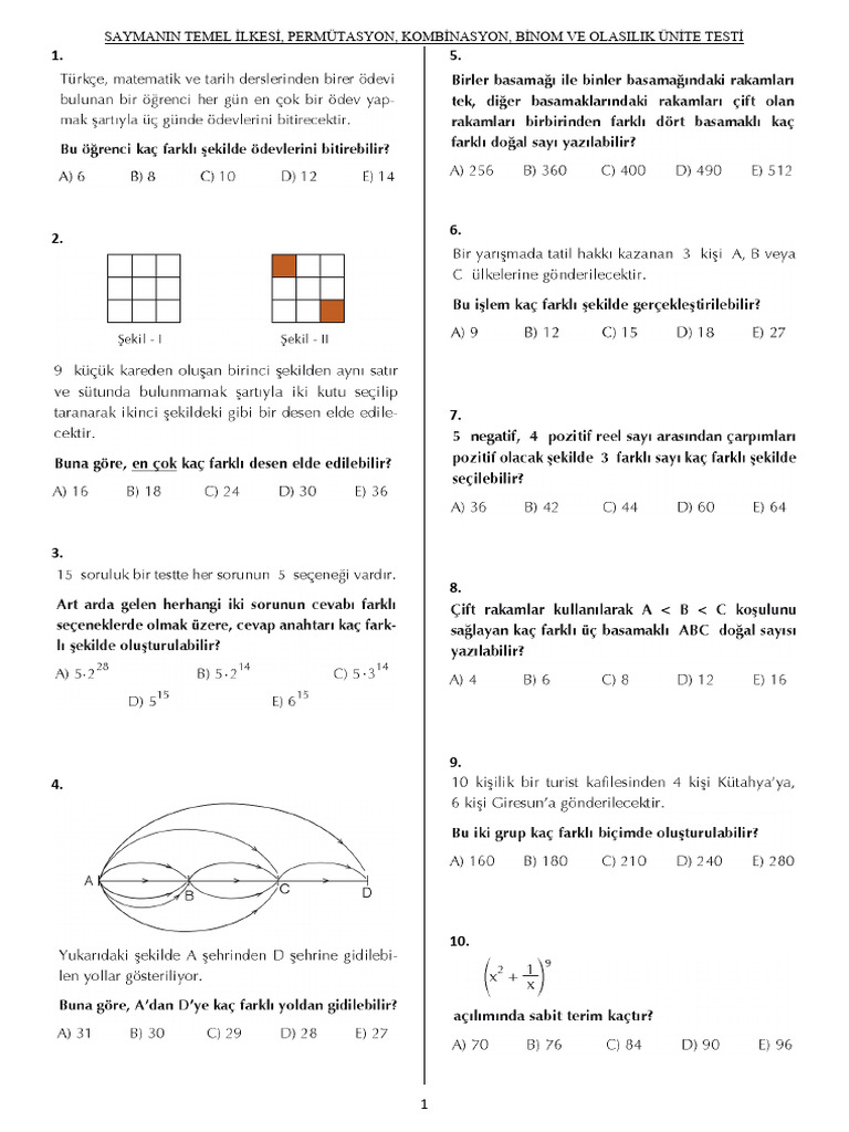 SINIF Per - Kom.binom - Olasılık | PDF