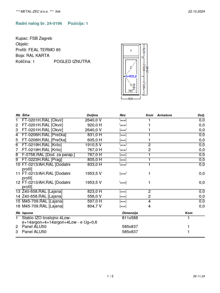 ReznaLista-24-0196-fsb Neboder 11 Kat Nova Pozicija | PDF