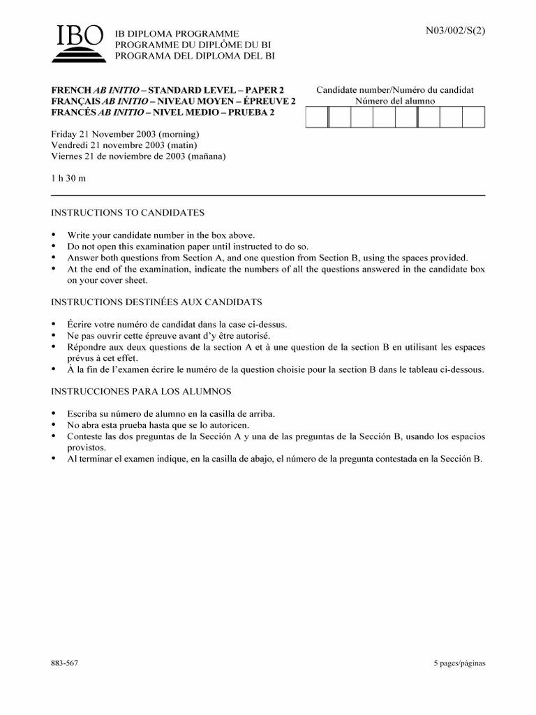 French Ab Initio Paper 2 SL | PDF