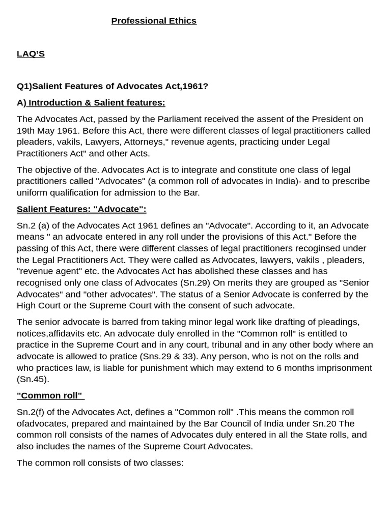 Professional Ethics Notes | PDF | Conflict Of Interest | Advocate