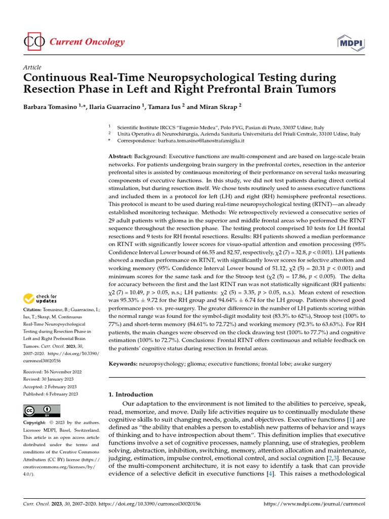 Continuous Real-Time Neuropsychological Testing During Resection Phase ...