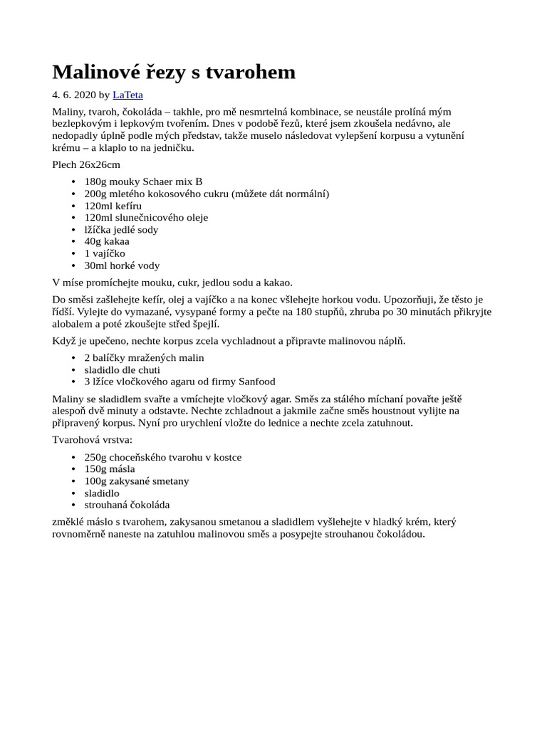 Lateta Malinove Rezy S Tvarohom | PDF