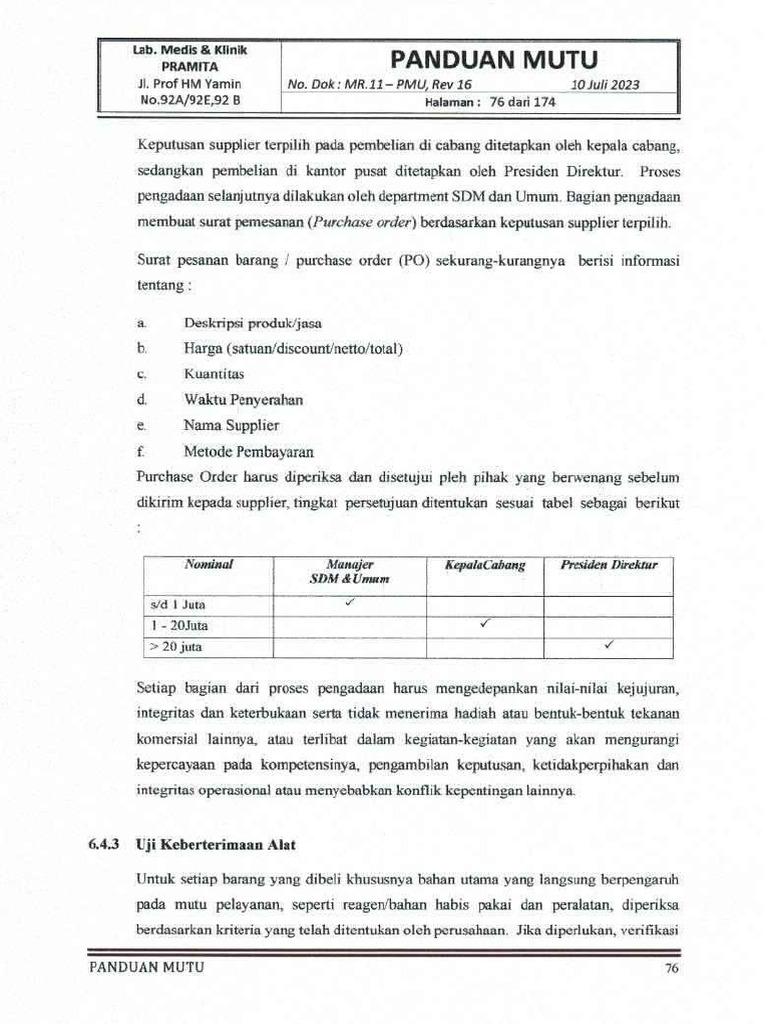 Panduan Mutu Uji Keberterimaan Alat | PDF