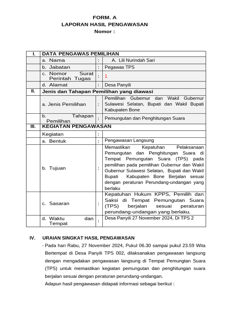 Form A PTPS Desa Panyili Tps 2 | PDF