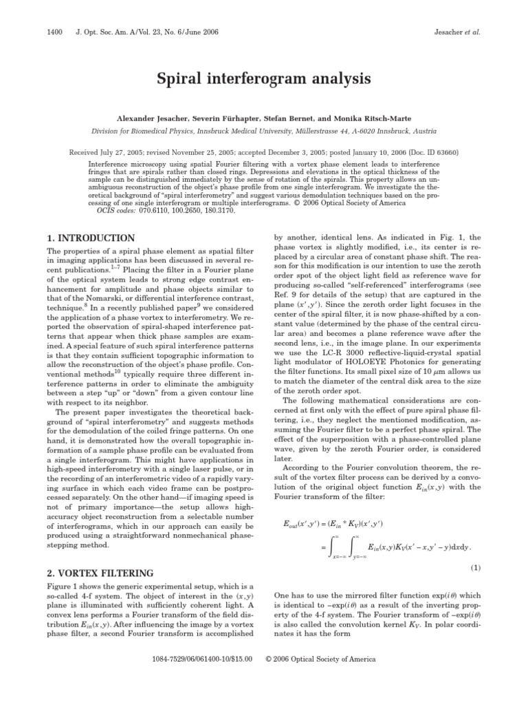 Alexander Jesacher Et Al - Spiral Interferogram Analysis | Download ...