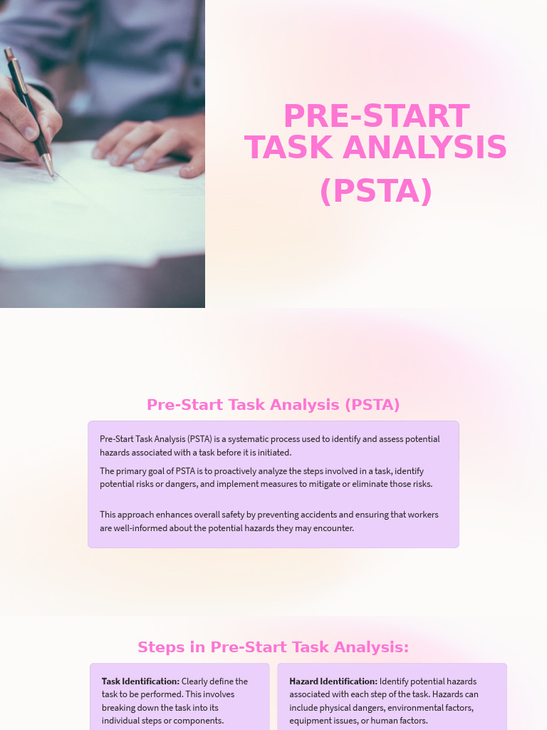 Pre Start Task Analysis Psta | PDF | Risk | Hazards