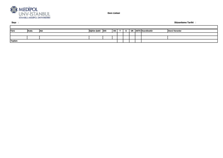 Program Ders List Es I | PDF