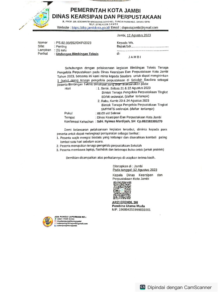 Undangan Bimtek Tenaga Perpustakaan | PDF