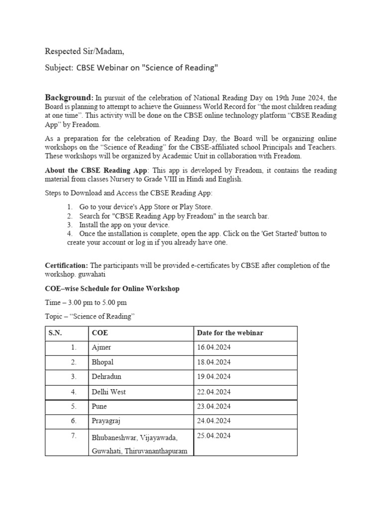 CBSE Reading Webinar for Educators | PDF | Educational Stages ...