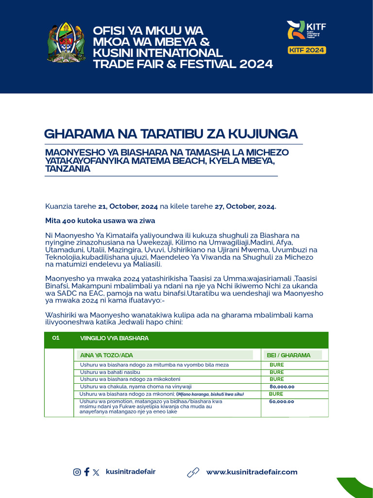 Gharama Na Taratibu Za Kujiunga - Letter-1 | PDF