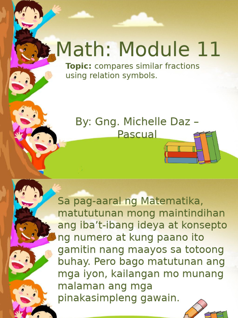 3rdgrading Math Module11 Compares Similar Fractions Using Relation Symbols Pdf