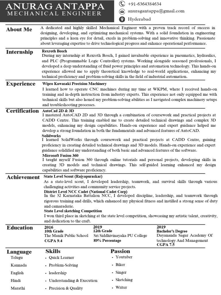 Mechanical Engineer Resume: Anurag Antappa | PDF | Expert ...