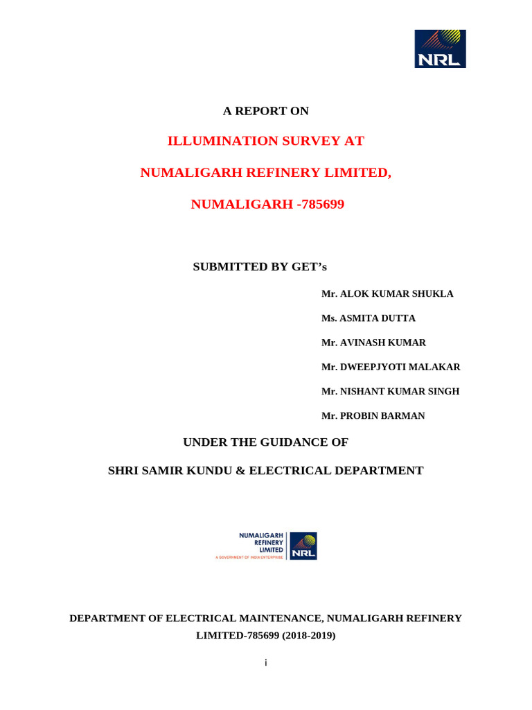 Illumination Survey Report for NRL | PDF | Lighting | Space