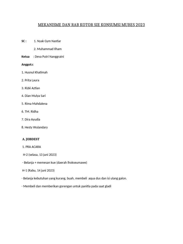 Mekanisme Dan Rab Fixxxx Konsumsi Mubes 2023 | PDF