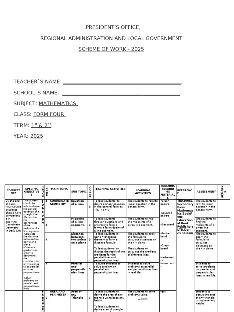 Scheme Math Form 4 W 2025 | PDF | Matrix (Mathematics) | Area