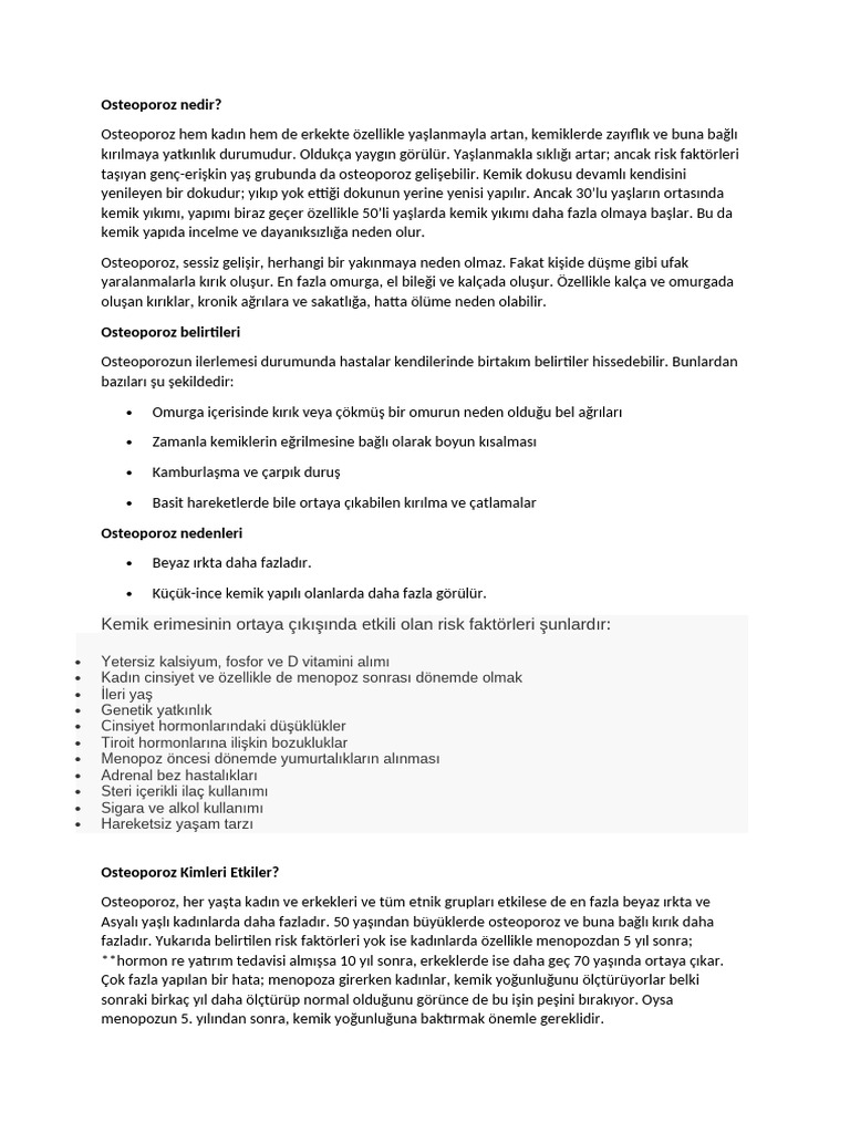 Osteoporoz, Osteomalazi, Osteoartrit | PDF