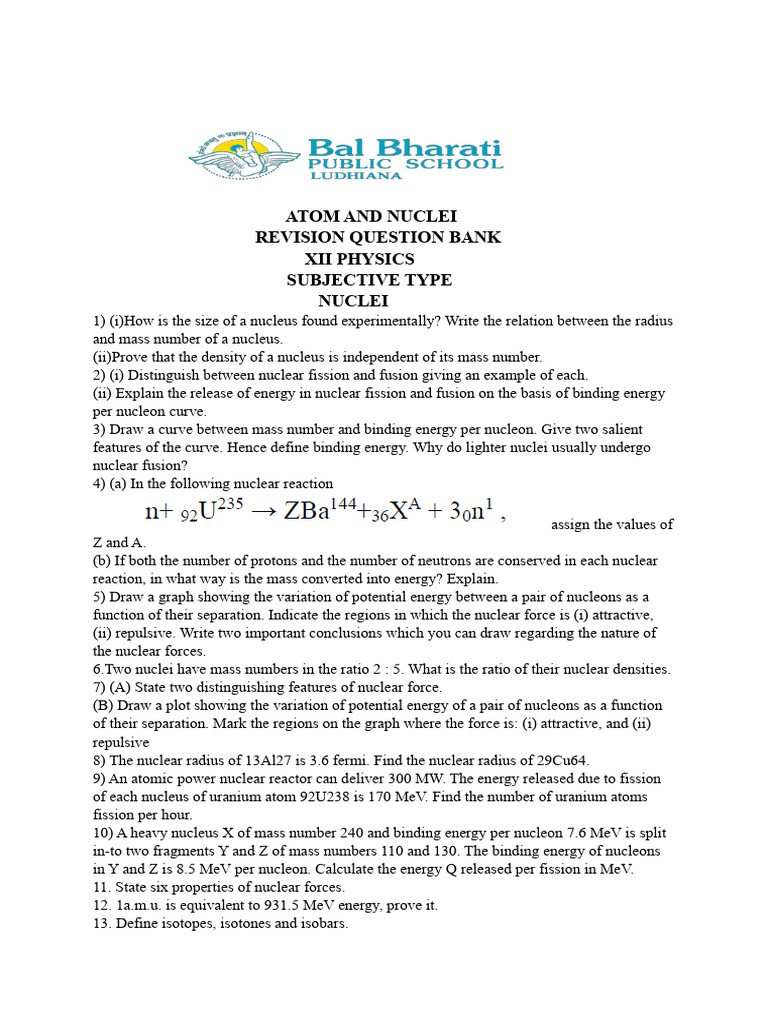 Atom and Nuclei Subjective | PDF | Nuclear Physics | Atomic Nucleus
