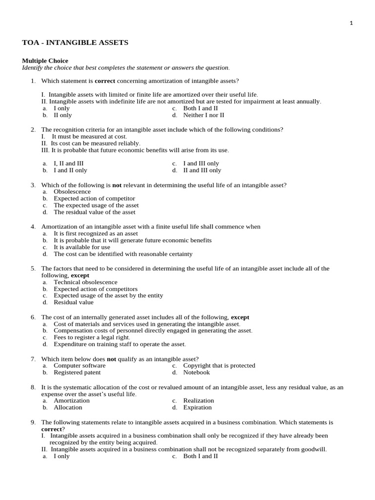 TOA-INTANGIBLE-ASSETS | PDF | Intangible Asset | Goodwill (Accounting)