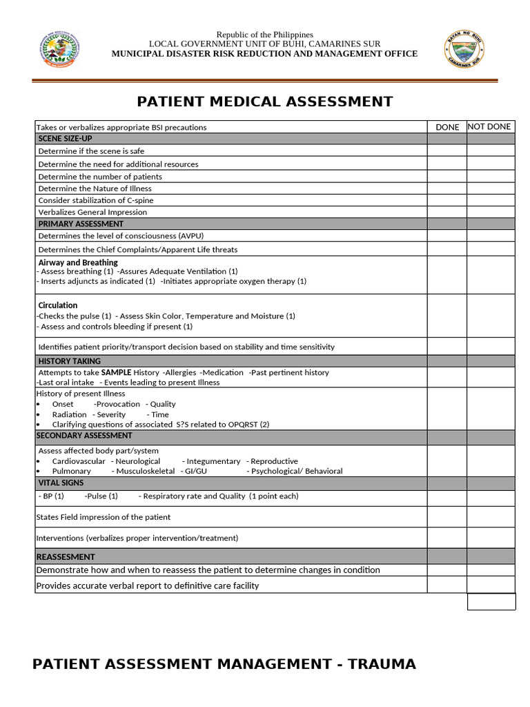 Patient Medical Assesment Form | PDF | Breathing | Major Trauma